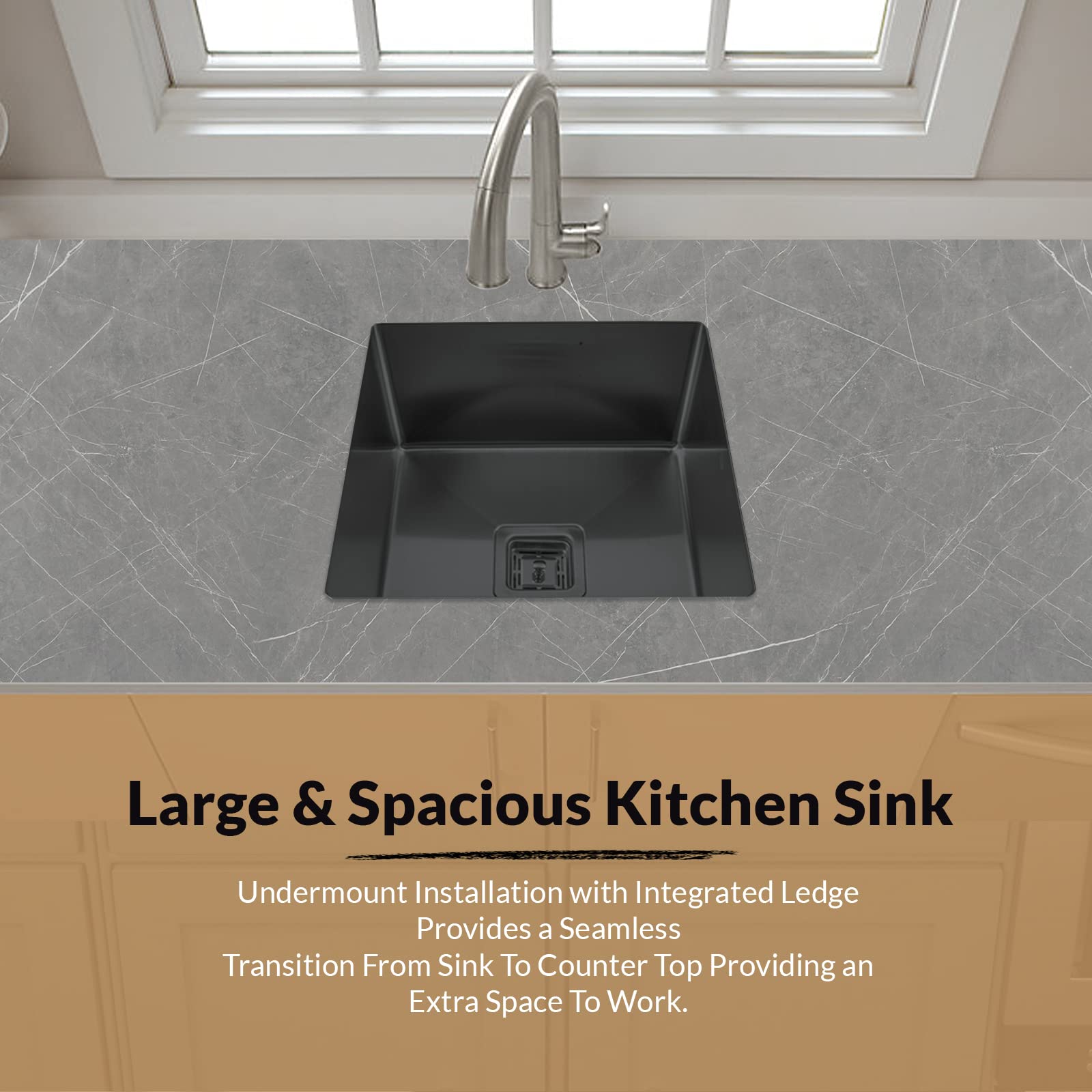 Strictly Sinks Undermount Gunmetal Black Bar Prep Sink – 18 Inch Single Bowl 16 Gauge Stainless Steel Designer Shelf Accessory – Tight Radius Corners Kitchen/Bar Basin With Drain Kit