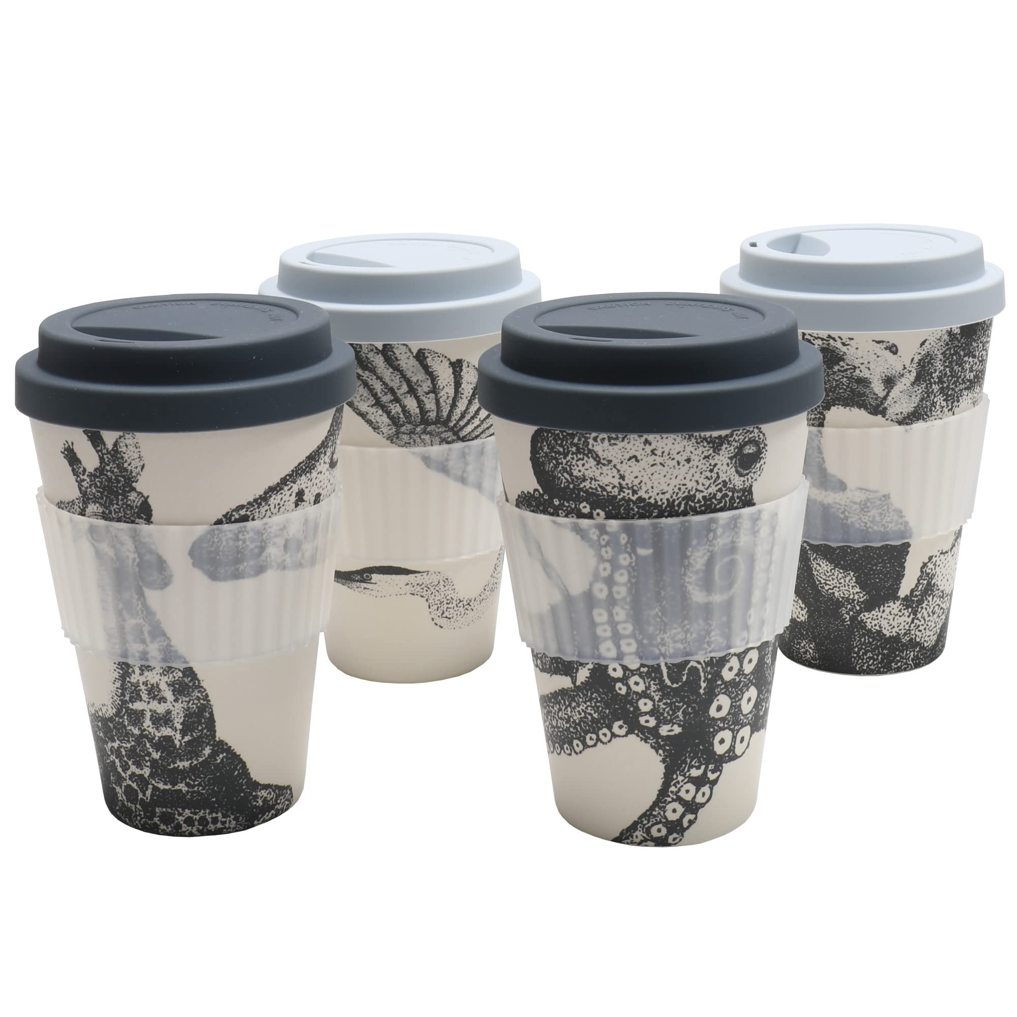 Chef Craft Eco Bamboo Fiber Travel Mug, 16 Ounce 4 Piece Set, Natural