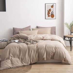 beige color washed comforter sets duvet cover set, cotton washed duvet cover queen beige bedding, full quilt cover, king size duvet cover, (twin xl)