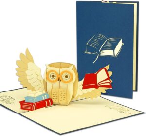 linpopup®, lin17529, pop up card - 3d folding card for passed exam, graduation, bachelor master, greetings card, voucher book, with owl books, n283