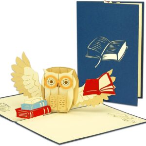 LINPOPUP®, LIN17529, Pop Up Card - 3D Folding Card for Passed Exam, Graduation, Bachelor Master, Greetings Card, Voucher Book, with Owl Books, N283