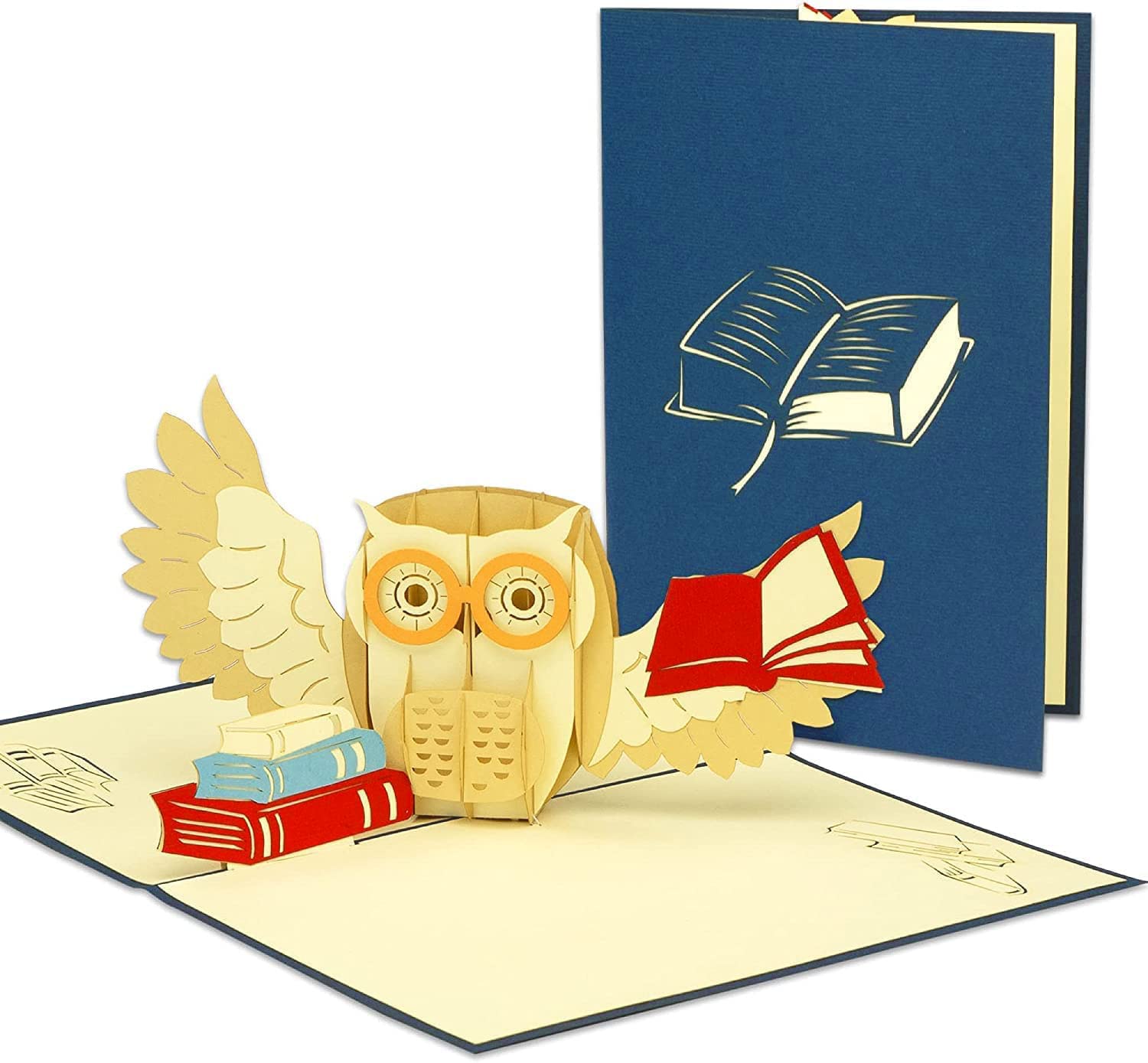 LINPOPUP®, LIN17529, Pop Up Card - 3D Folding Card for Passed Exam, Graduation, Bachelor Master, Greetings Card, Voucher Book, with Owl Books, N283