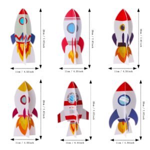 Yewong 6 Pieces Outer Space 3D Table Centerpiece Spaceship Rocket Shaped Paper Cutout Table Topper for Outer Space Theme Birthday Party Tableware Decoration Baby Shower Supplies