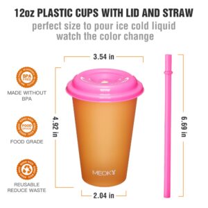 Meoky Color Changing Cups with Lids and Straws for Kids 6Pack 12oz Plastic Reusable Cold Drink Tumblers Summer Party Cups