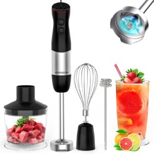 immersion blender handheld, hand blender with 1000w 5-in-1 stainless steel blades, 12-speed immersion hand stick blender for kitchen for smoothies & baby food with 500ml chopper, milk frother, egg whisk, 600ml beaker