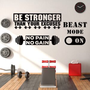 3 pieces gym wall decal exercise wall sticker be stronger than your excuses sticker no pain no gain inspirational wall quotes sticker vinyl wall art fitness wall decor for gym office home