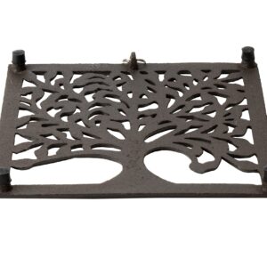 GASARÉ, Cast Iron Trivet for Hot Dishes, Pots, and Pans, Metal Trivet, Family Tree Design, Rubber Feet Caps, Ring Hanger, 8 Inches, Brown, 1 Unit