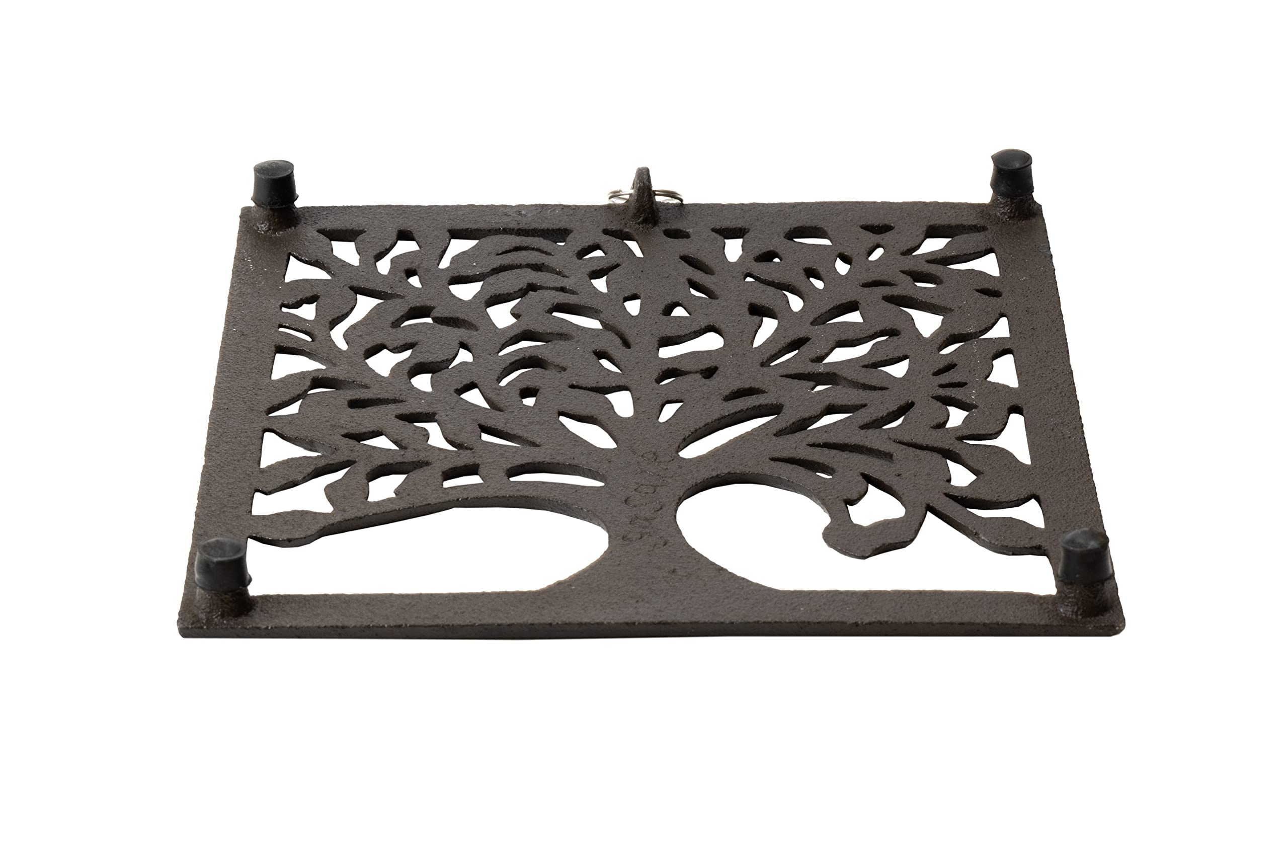 GASARÉ, Cast Iron Trivet for Hot Dishes, Pots, and Pans, Metal Trivet, Family Tree Design, Rubber Feet Caps, Ring Hanger, 8 Inches, Brown, 1 Unit