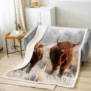 highland cattle pattern throw blanket highland cow blanket for kids boys girls farmhouse cow landscape blanket for chair office room,throw (50 x 60 inches)