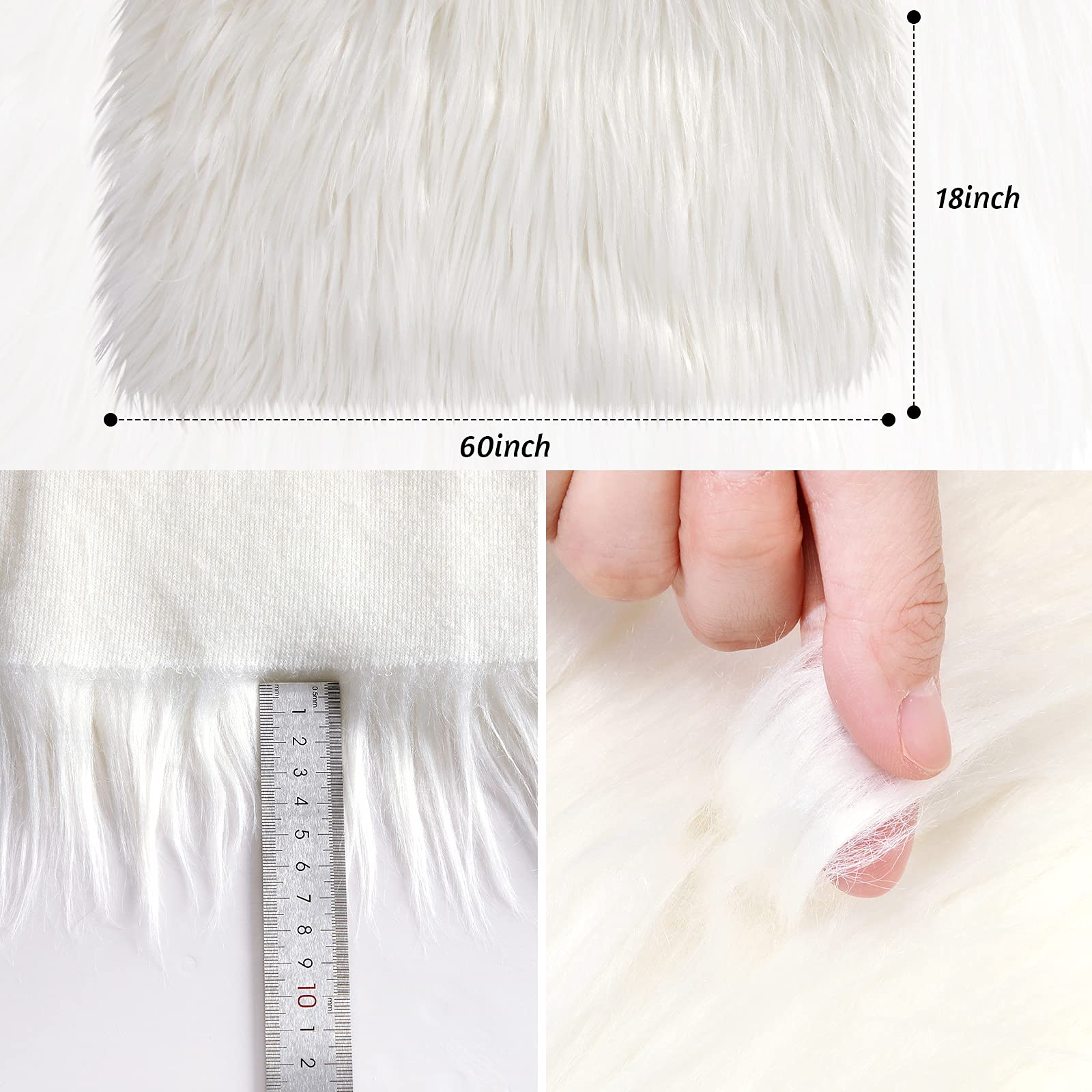 Tatuo Faux Fur Fabric Christmas Fluffy Fuzzy Craft Fake Fur Cuts Shaggy Synthetic Plush Patch Sewing DIY Winter Halloween Costume Gnome Beard Miniature Dolls Rugs Mats Gift(White,60 x 18 Inch)