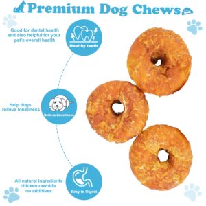 Pawant Dog Treats Long Lasting for Large Dog Clean Teeth Chicken Wrapped Rawhide Donuts 0.5lb/227g