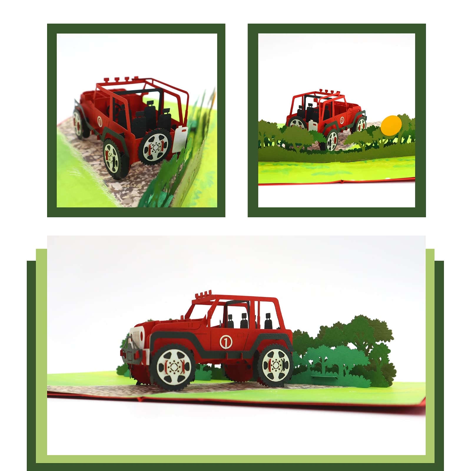 CUTE POPUP - Father's Day Card, Jeep Truck Pop Up Card, Pop Up Birthday Cards, Camping Pop Up Card for Boss, Son, Grandson, Jeep Lover on Get Well, Congrats, or Just Thinking of You