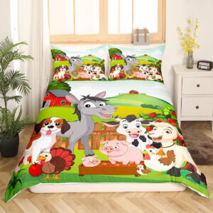 cute farm animals bedding set kids cartoon pig dog cow horse duvet cover for boys girls teens nature country style comforter cover farmhouse rustic bedspread cover bedroom decor quilt cover twin size