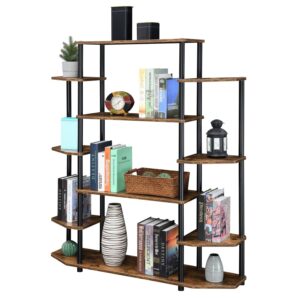 Convenience Concepts Designs2Go No Tools Book Shelf - Contemporary Storage Shelves for Display, 10 Spacious Shelves for Living Room, Office, Barnwood/Black Poles