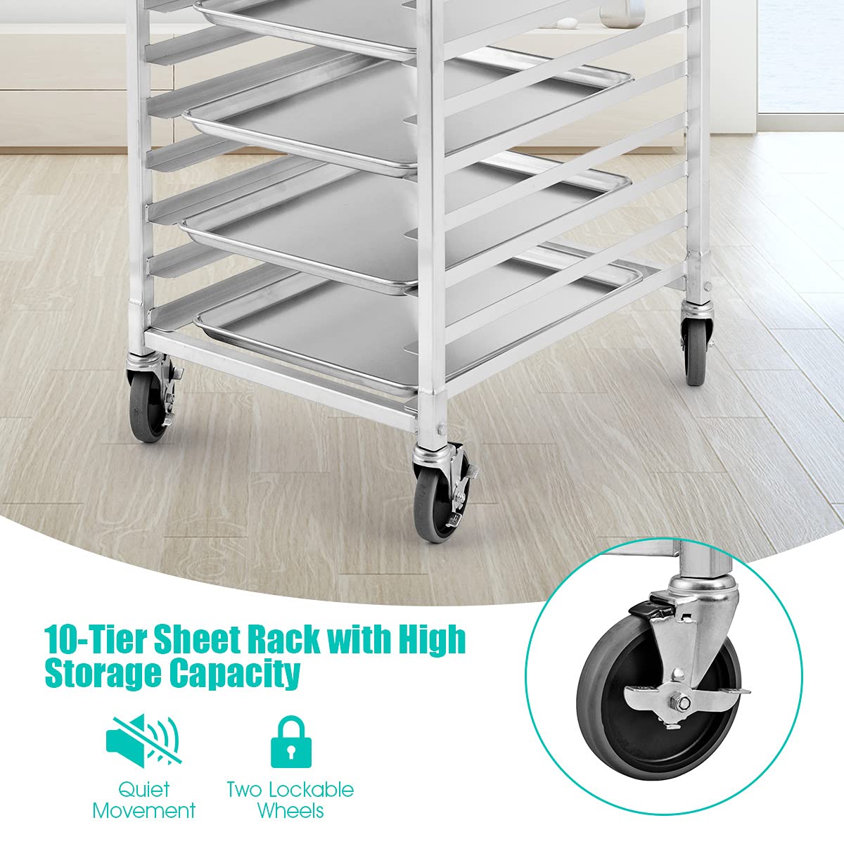 PETSITE 10 Tier Sheet Pan Rack, Commercial Aluminum Full & Half Bun Pan Bakery Rack with Brake Wheels for Restaurant Home Kitchen…