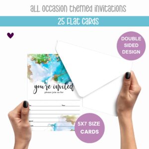 Paper Clever Party Teal and Purple Invitations with Envelopes (25 Pack) - Graduation, Wedding, Bridal Shower, Baby Shower - Elegant Watercolor 5x7 Blank Cards