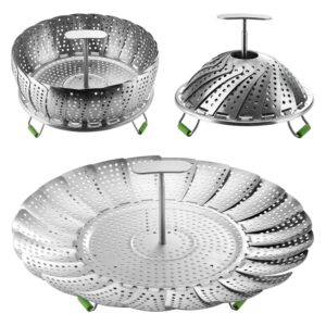 flexzion vegetable steamer basket for pot - stainless steel steaming basket for veggie, fish, meats, eggs - extendable expandable foldable steam basket w/handle for various pot size, 7 to 11 inch