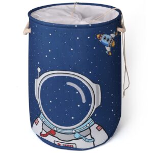 inough kids laundry hamper for boys, toy box baby hamper laundry baskets, boys room decor large collapsible waterproof round linen laundry hamper with handles for playroom, bedroom (astronaut)