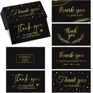 180 black gold thank you for supporting my small business cards, small thank you for your order cards, thanks greeting cards for retail store, handmade goods, shop package inserts, 2 x 3.5 inch