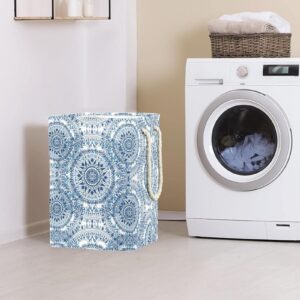 Blue Boho Pattern Style Graphic Laundry Hamper With Handles Large Collapsible Basket For Storage Bin, Kids Room, Home Organizer, Cloth Storage, 19.3x11.8x15.9 In