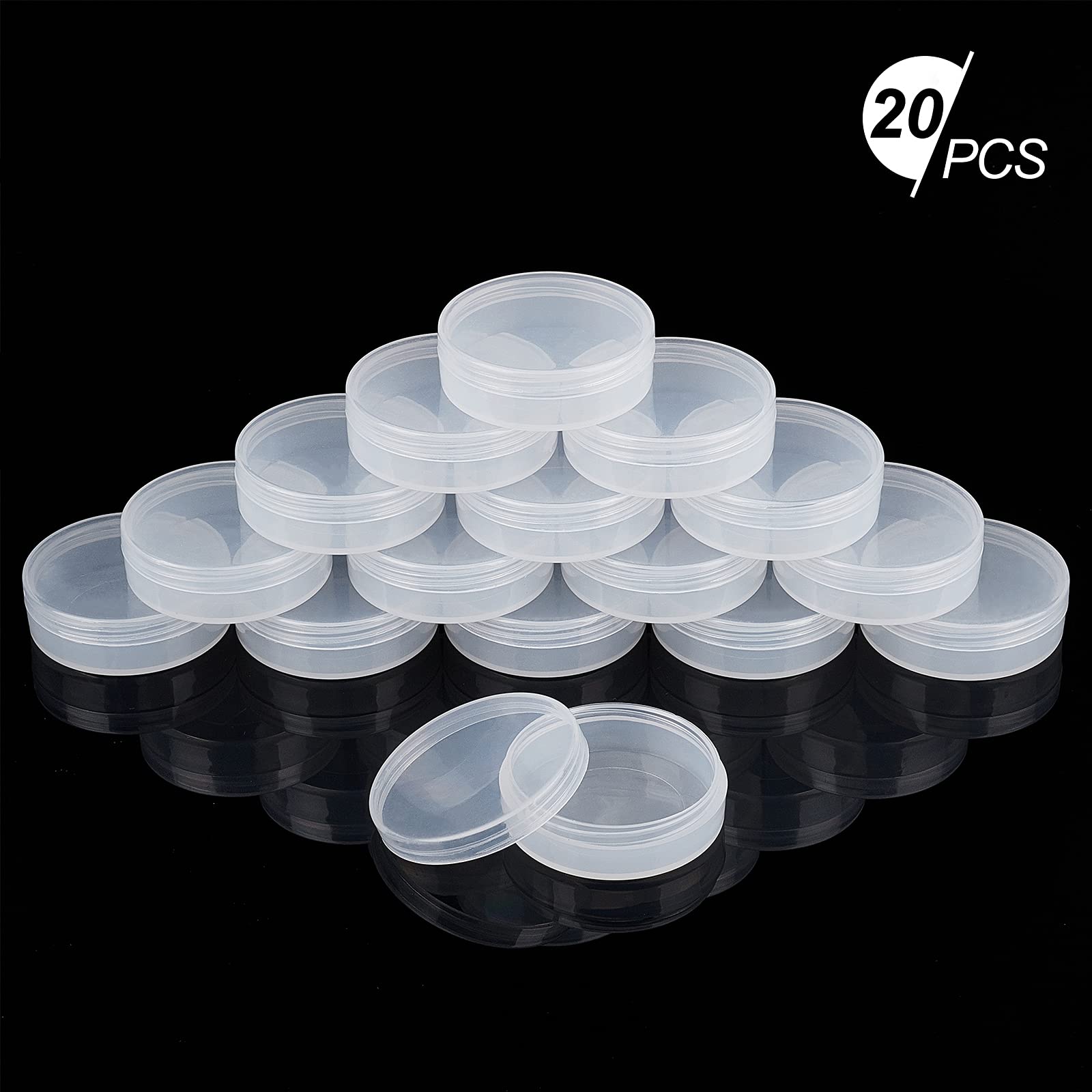 BENECREAT 20Pack PP Round Bead Storage Containers Cylinder Bead Containers Clear Storage Organizer Box 2x0.7 inch with Screw Lids for Eye Shadow, Powder, Beads, Jewelry and Small Items