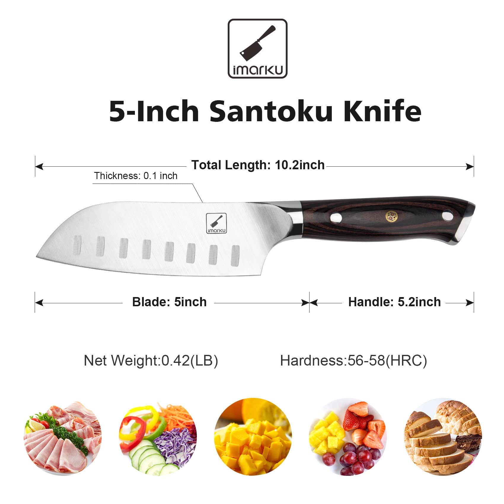 imarku Santoku Knife Chef Knife 5 inch Ultra Sharp Asian Knife Japanese Chef Knife - Japanese SUS440A Stainless Steel - Ergonomic Pakkawood Handle, Best Christmas Gifts for Women Men