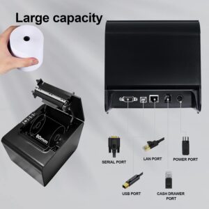 Milestone Thermal Receipt Printer,3'1/8 80mm POS Printer with Auto Cutter, Kitchen Printer for Restaurant with USB Serial Ethernet LAN ESC/POS Command Cash Drawer