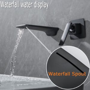 RANDOM Bathroom Single Handle Sink Faucet Matte Black Wall Mounted Waterfall Bathroom Faucet Bathroom Faucet Single Handle Sink Faucet Split Brass Handle Wall Mount 68008-2MB.