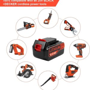 ARyee 6.0Ah 20V LBXR20 LBX4020 Lithium Battery Compatible with Black and Decker 20Volt Max LB20 LBX20 LBXR2020 LB2X4020-OPE LBXR20-OPE Cordless Power Drill Driver Tools