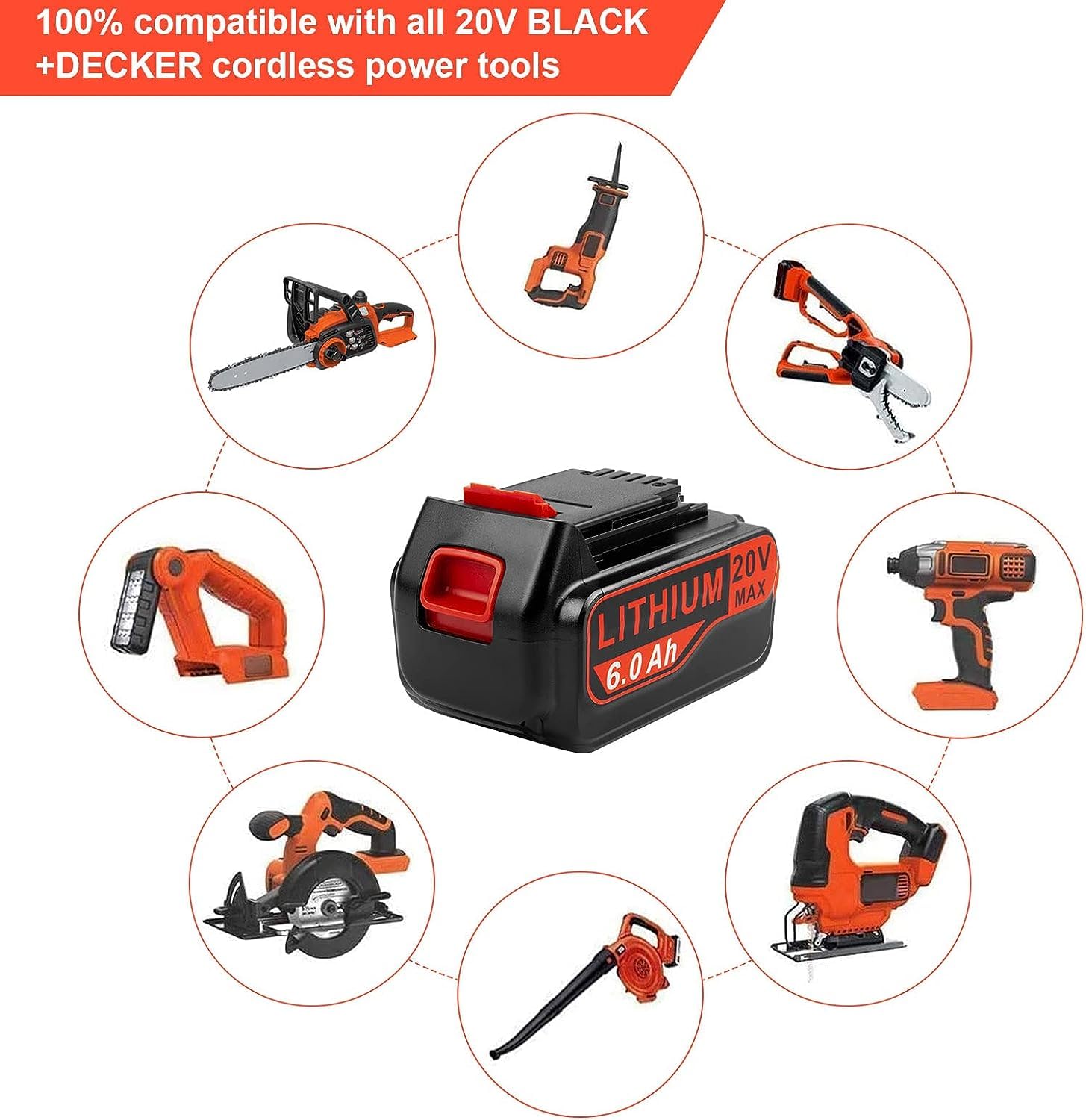 ARyee 6.0Ah 20V LBXR20 LBX4020 Lithium Battery Compatible with Black and Decker 20Volt Max LB20 LBX20 LBXR2020 LB2X4020-OPE LBXR20-OPE Cordless Power Drill Driver Tools