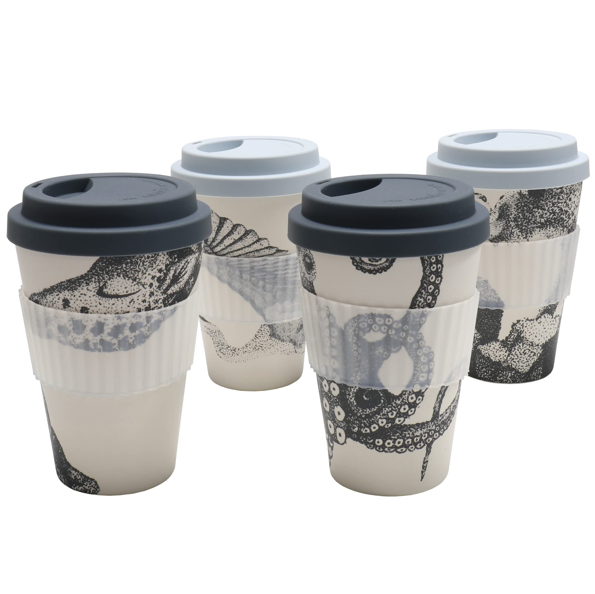 Chef Craft Eco Bamboo Fiber Travel Mug, 16 Ounce 4 Piece Set, Natural