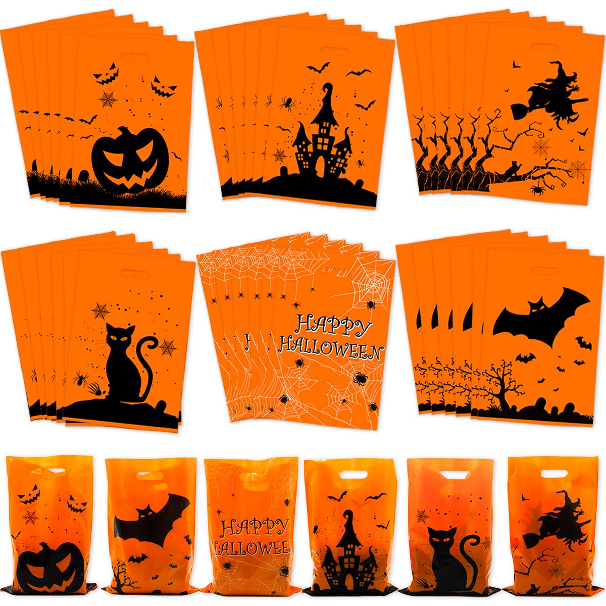 Halloween Goody Bags Large Treat Bags for Trick or Treat Halloween Plastic Candy Bags Party Favor Supplies 36 Packs 11 x 17 Inches