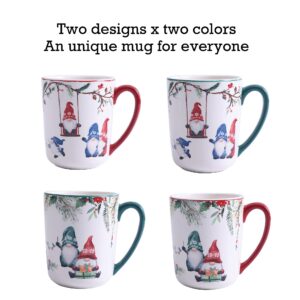 Bico Christmas Gnomes Ceramic Mugs, Set of 4, for Coffee, Tea, Drinks, Microwave & Dishwasher Safe