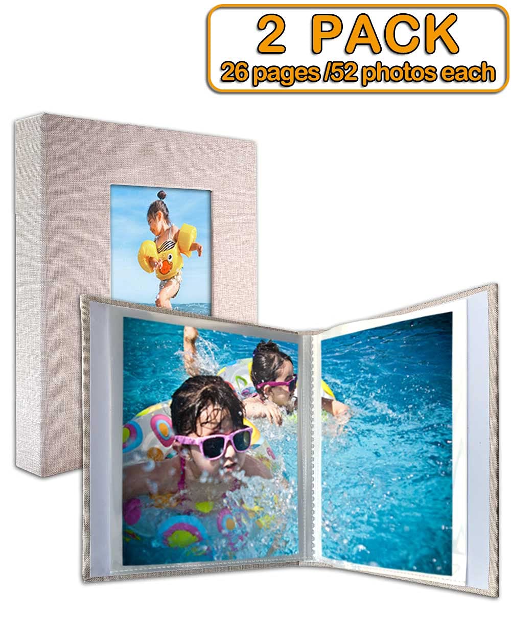 Small Photo Album 4x6 – Clear Pages, Linen Cover with Front Window, Pack of 2, Each Small Album Holds 52 Photos, Small Brag Book Photo Album for 4x6 Photos, Blue Fabric