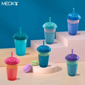 Meoky Color Changing Cups with Lids and Straws for Kids 6Pack 12oz Plastic Reusable Cold Drink Tumblers Summer Party Cups