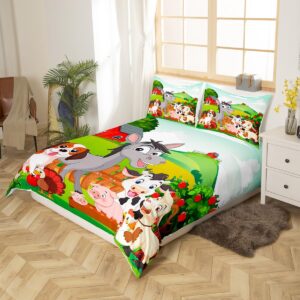 Cute Farm Animals Bedding Set Kids Cartoon Pig Dog Cow Horse Duvet Cover for Boys Girls Teens Nature Country Style Comforter Cover Farmhouse Rustic Bedspread Cover Bedroom Decor Quilt Cover Twin Size