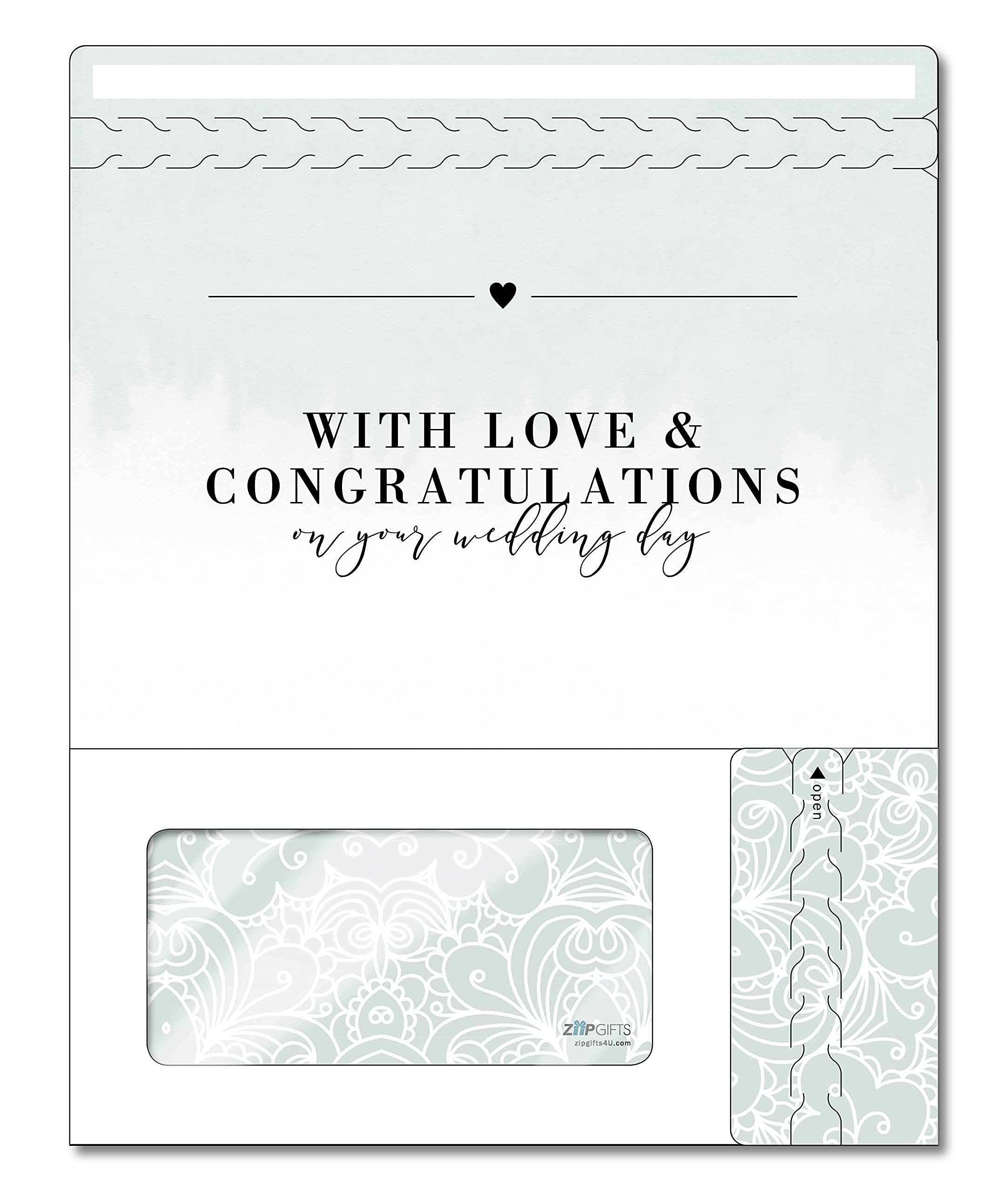 ZipGifts Wedding Card | Zip-Open Money Holder w/Clear Plastic Window for Cash, Check, & Gift Card (Happily Ever After)