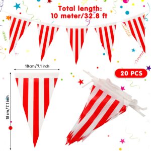 Tatuo Halloween Table Skirt Circus Pennant Bunting Flags Banner Wedding Carnival Circus Decoration Red White Striped Table Cloths for Christmas Birthday Theme Party Festival Celebration Supplies