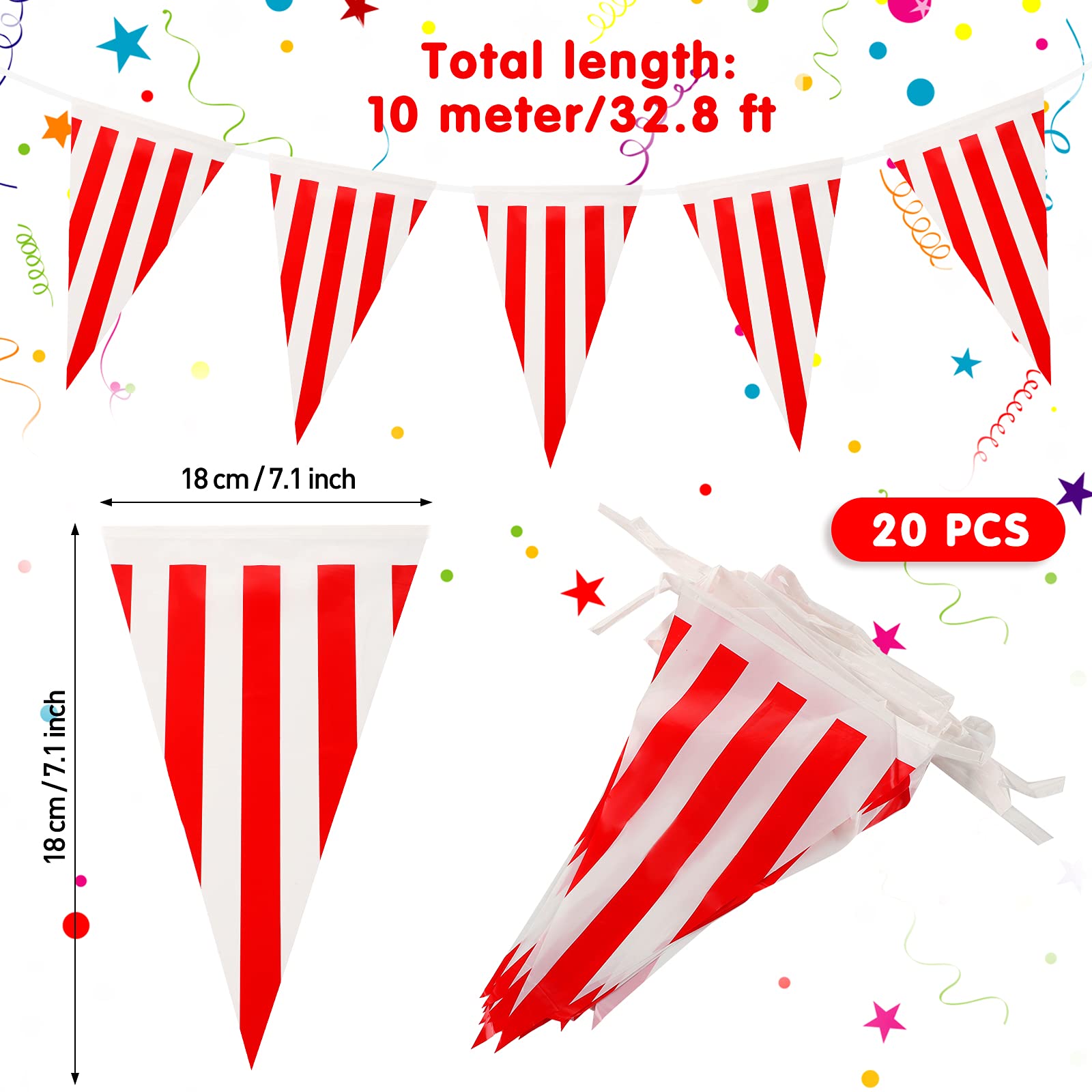 Tatuo Halloween Table Skirt Circus Pennant Bunting Flags Banner Wedding Carnival Circus Decoration Red White Striped Table Cloths for Christmas Birthday Theme Party Festival Celebration Supplies