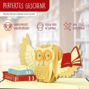 LINPOPUP®, LIN17529, Pop Up Card - 3D Folding Card for Passed Exam, Graduation, Bachelor Master, Greetings Card, Voucher Book, with Owl Books, N283