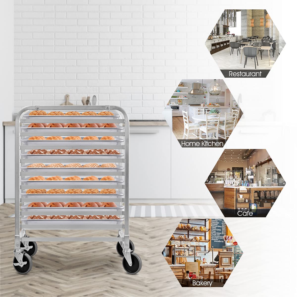 PETSITE 10 Tier Sheet Pan Rack, Commercial Aluminum Full & Half Bun Pan Bakery Rack with Brake Wheels for Restaurant Home Kitchen…