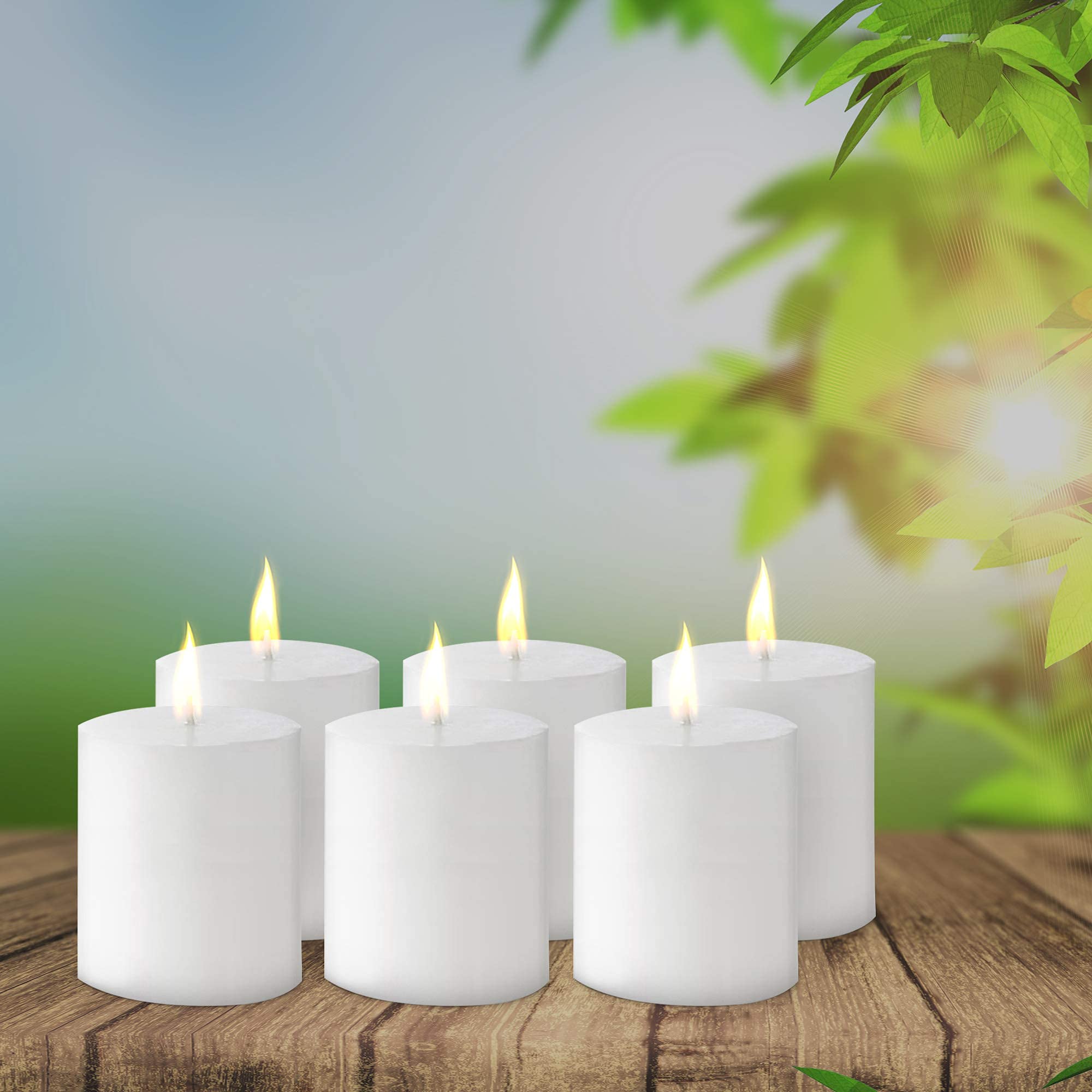 AURA DECOR 2x2Inch High Pillar Candles, Set of 6. White, Unscented. Bulk Buy, Using a Wax Blend. Ideal for Wedding, Emergency Lanterns, Spa, Aromatherapy, Party, Reiki, Candle Gardens