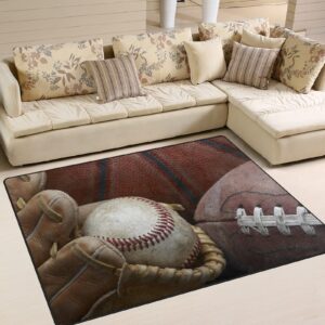 ALAZA Baseball Football Basketball Non Slip Area Rug 5' x 7' for Living Dinning Room Bedroom Kitchen Hallway Office Modern Home Decorative