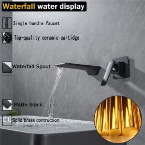 RANDOM Bathroom Single Handle Sink Faucet Matte Black Wall Mounted Waterfall Bathroom Faucet Bathroom Faucet Single Handle Sink Faucet Split Brass Handle Wall Mount 68008-2MB.