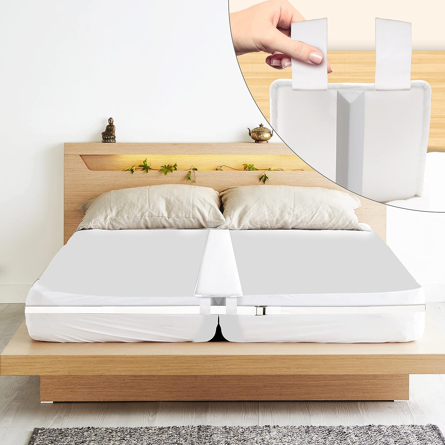 flybold Bed Bridge Twin to King Bed Converter Kit - Bed Gap Filler for Adjustable Bed 9" - Wide Mattress Wedge Connector with Two End Loops and Storage Bag for Travel Kids - Family Guests Stayovers