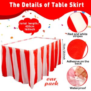 Tatuo Halloween Table Skirt Circus Pennant Bunting Flags Banner Wedding Carnival Circus Decoration Red White Striped Table Cloths for Christmas Birthday Theme Party Festival Celebration Supplies