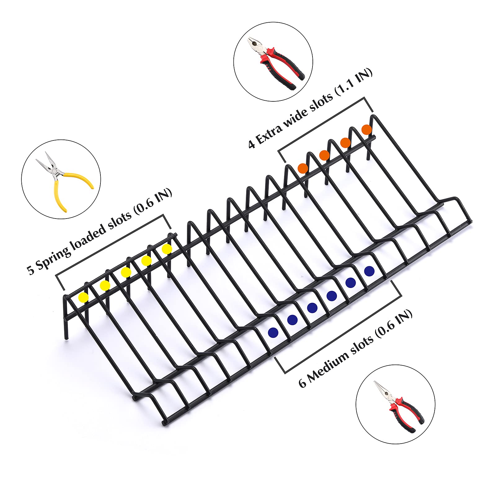 EMENTOL Plier Organizer Rack, 2 Pack,Tool Drawer Organizer,Stores Spring Loaded,Black,with 2×15 Slots-15''×5.5''×2.5''