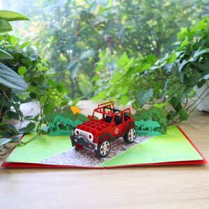 CUTE POPUP - Father's Day Card, Jeep Truck Pop Up Card, Pop Up Birthday Cards, Camping Pop Up Card for Boss, Son, Grandson, Jeep Lover on Get Well, Congrats, or Just Thinking of You