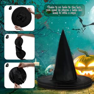 Sumind 20 Pieces Halloween Decorations Witch Hats Black Hanging Floating Witch Hat Bulk for Women 60 Pieces 3D Bat Stickers Wall Decal with 98 Feet Hanging Rope for Halloween Party Favor Decoration