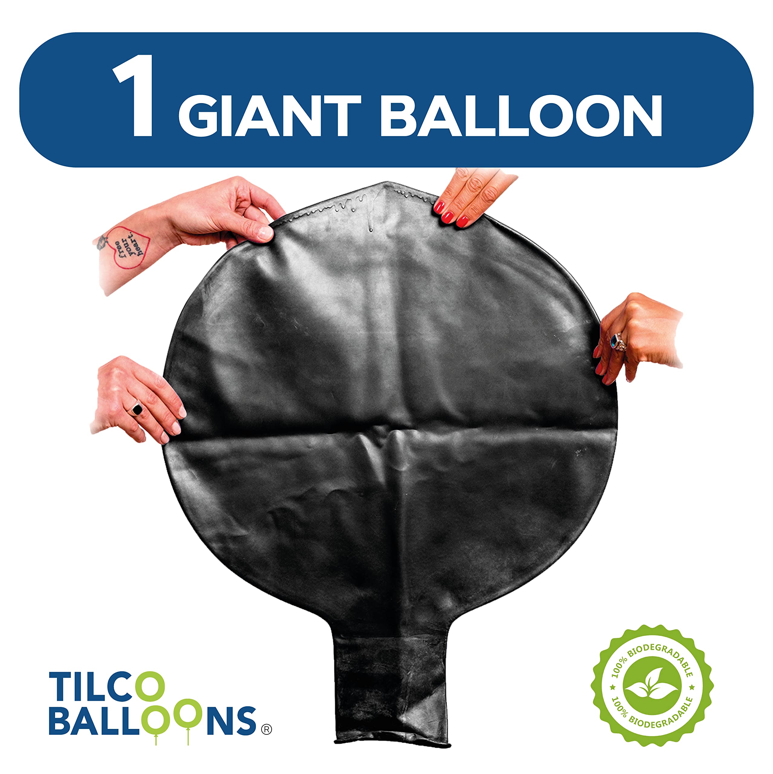 TILCO BALLOONS | Giant Balloons Black 72 Inch Jumbo | Ready to Inflate With Air, Helium or Fill With Water | Decorate Your Birthday, Graduations, Events or Weddings | Balloon to Get Inside